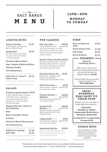 Family History Society of Cheshire - Salt Barge Menu for AGM 2019