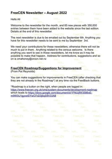 Family History Society of Cheshire - FreeCen Newletter - August 2022