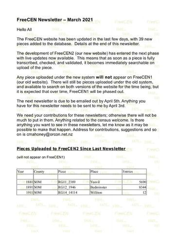 Family History Society of Cheshire - FreeCEN Newsletter 2021 #02 March